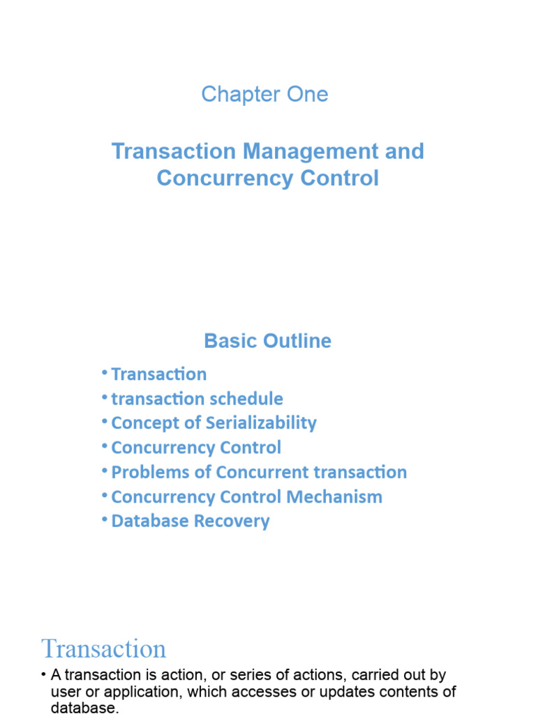 Advanced Database Chapter One Transaction Processing Pdf Database Transaction Databases