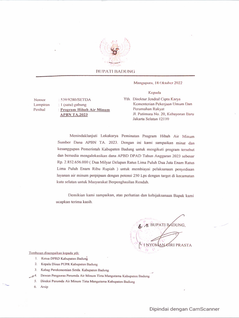 Program Hibah Air Minum APBN Tahun 2023 TTD BUPATI | PDF Program Hibah Air Minum APBN Tahun 2023 TTD BUPATI | PDF