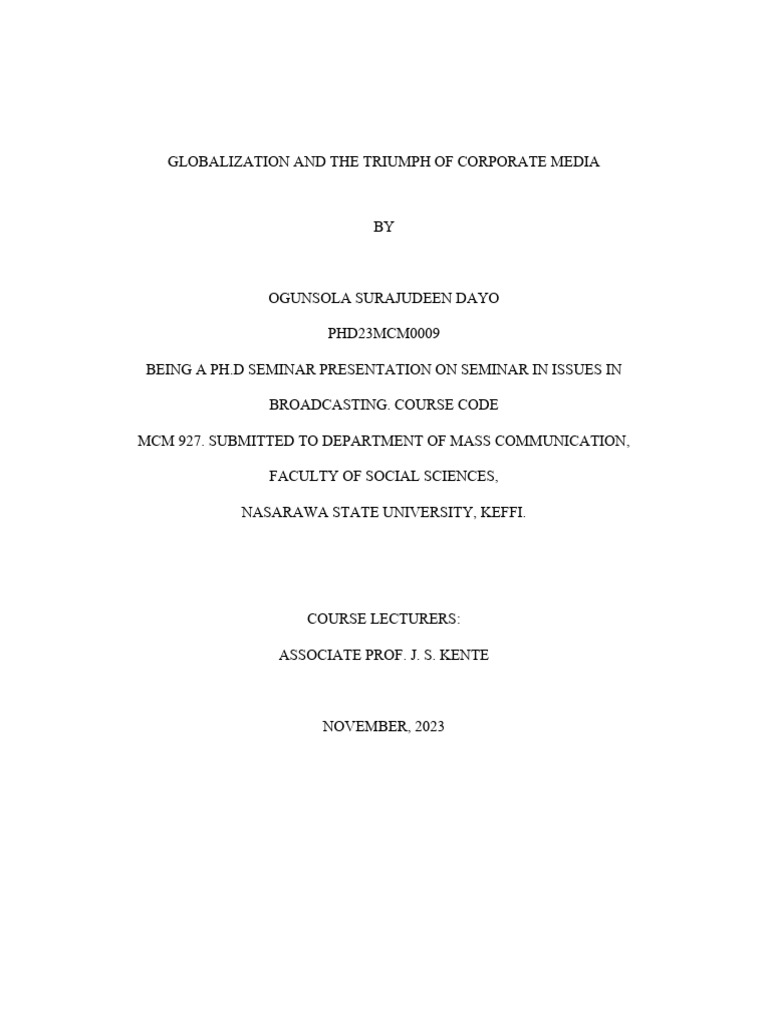 Globalisation and The Triumph of Corporate Media | PDF | News ...