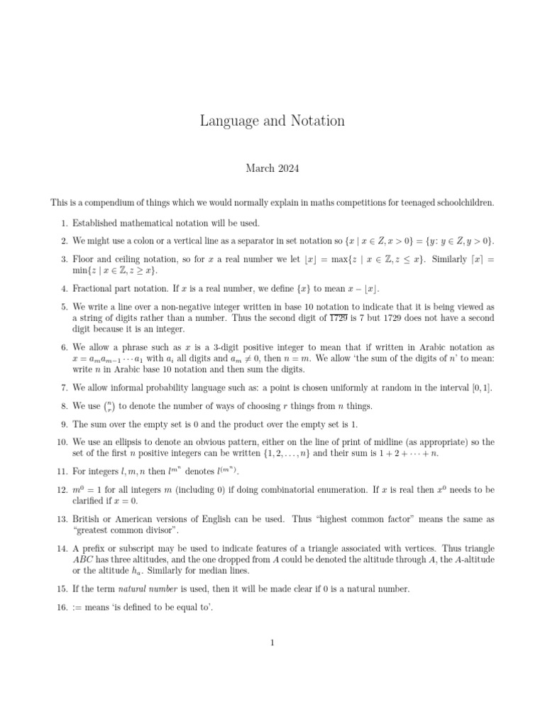 AIMO Prize - Note on Language and Notation | PDF | Mathematical Concepts | Mathematical Notation