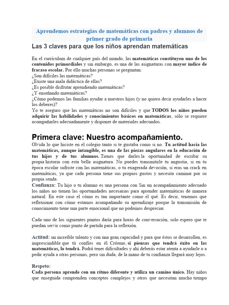 Estrategias para enseñar matemáticas en 1º | PDF | Aprendizaje ...
