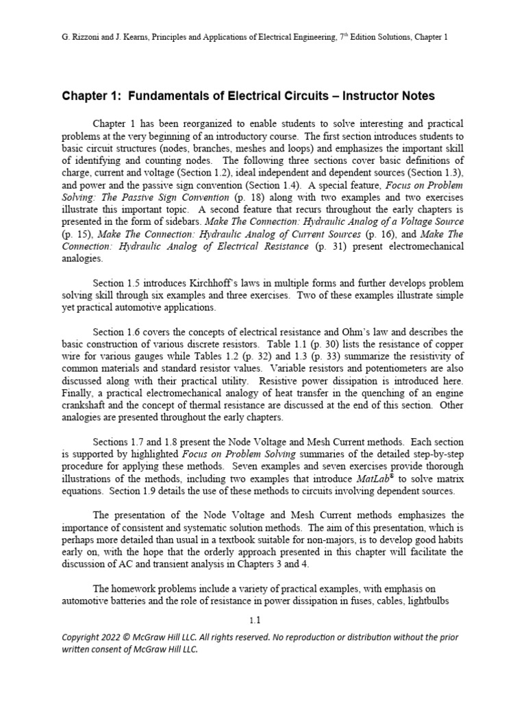 Rizzoni Principles 7e Ch01 ISM | PDF | Electrical Network | Voltage