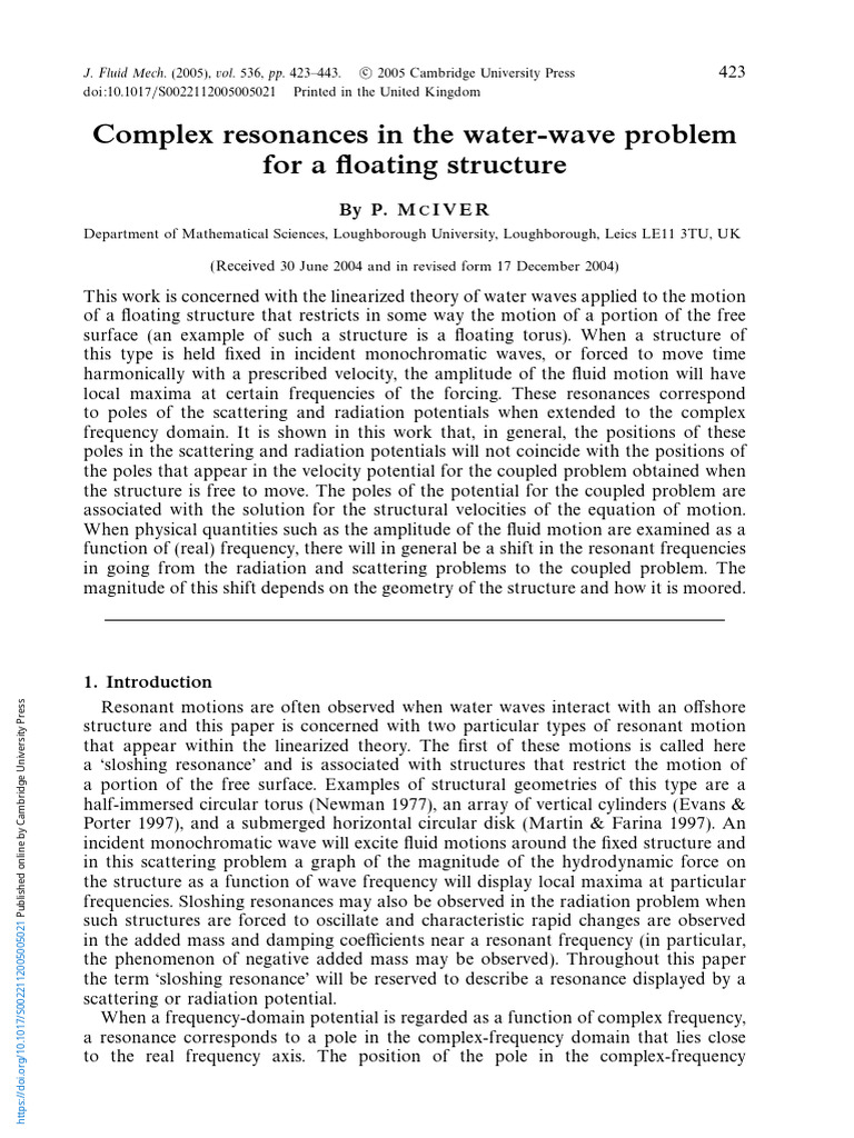 Complex Resonances in The Water Wave Problem For A Floating Structure | Download Free PDF ...