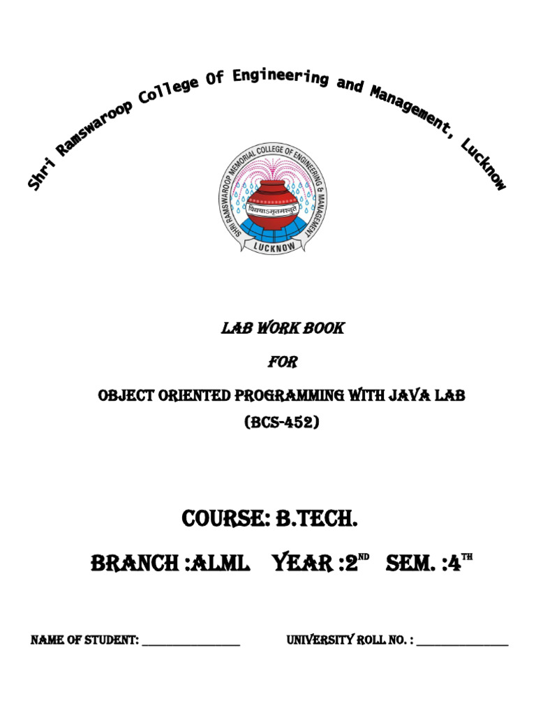 Java OOP Lab Workbook B.Tech 4th Sem | PDF | Computers