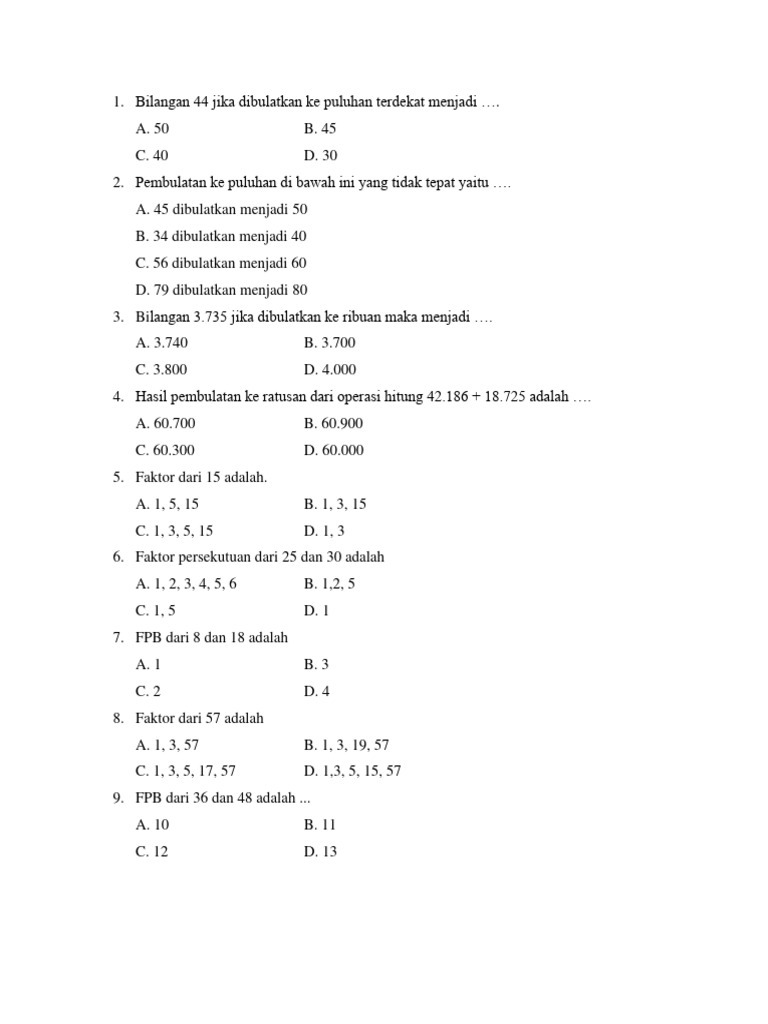 Soal Latihan MTK Kelas 4 | PDF | Metode & Bahan Ajar