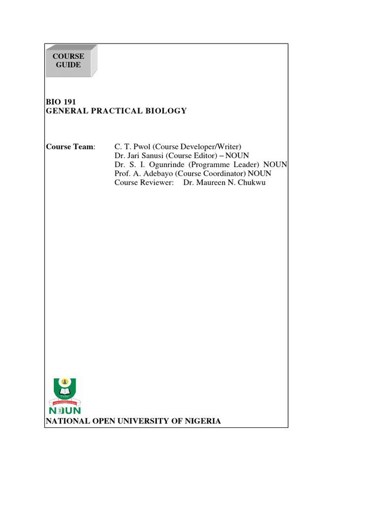 BIO 191 General Biology Practical I.0 | PDF | Experiment | Microscope