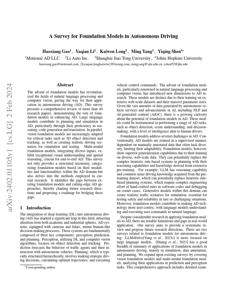 A Survey For Foundation Models in Autonomous Driving-2402.01105 | PDF ... A Survey For Foundation Models in Autonomous Driving-2402.01105 | PDF ...
