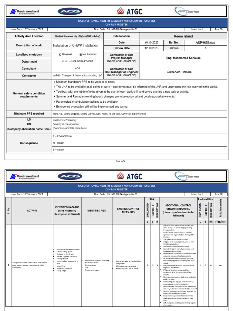 Risk Assessment CHWP Installation | PDF | Personal Protective Equipment ...