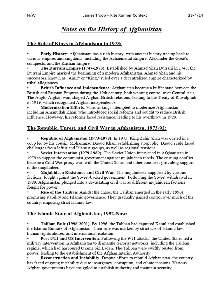 Afghan History for Literature Studies | PDF | Afghanistan | Taliban