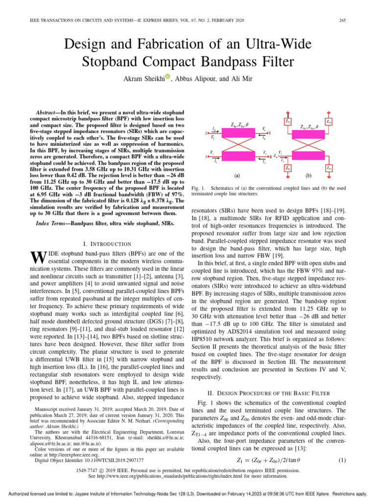 2022 Design and Fabrication of An Ultra-Wide Stopband Compact Bandpass Filter | PDF | Electronic ...