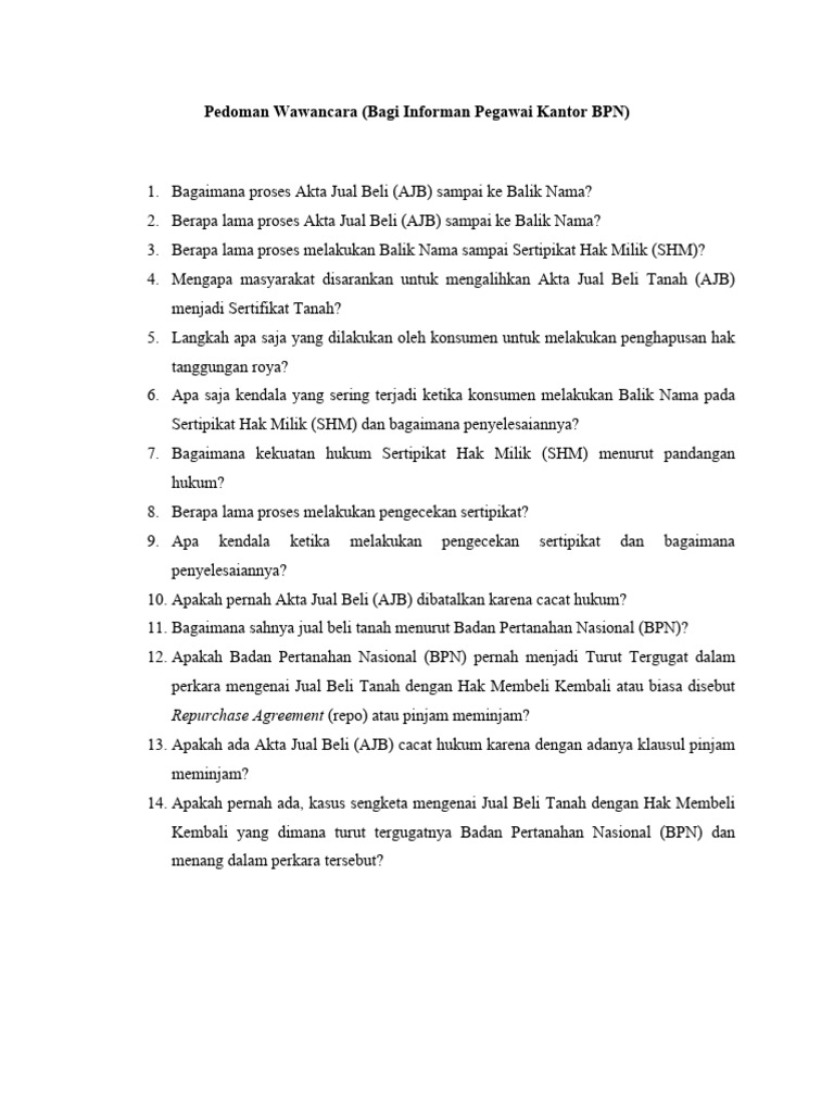 Pertanyaan Wawancara BPN | PDF