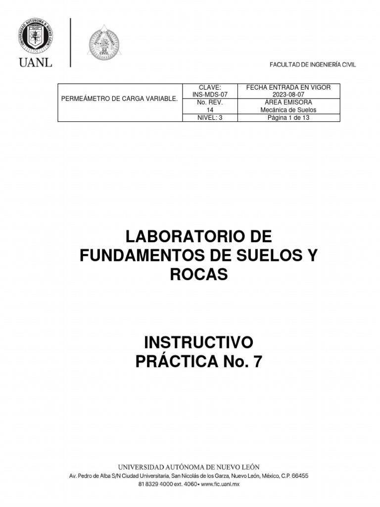 Permeámetro Carga Variable Suelos | PDF | Permeabilidad (Ciencias de la ...