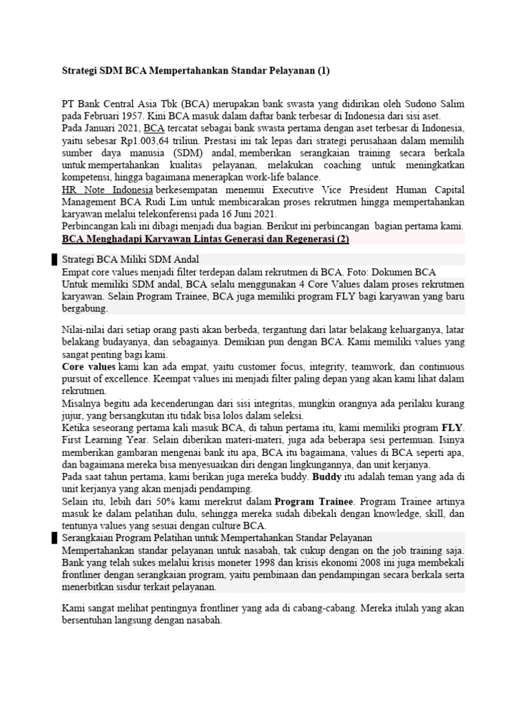 Strategi SDM BCA untuk Pelayanan Unggul | PDF