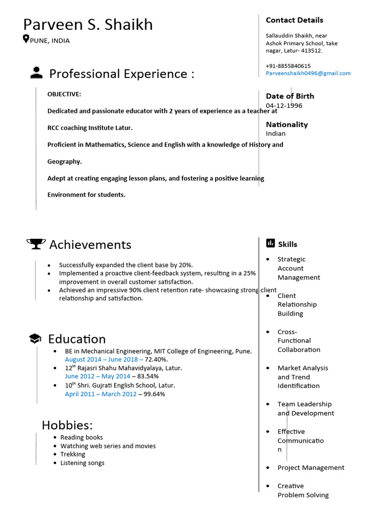 Parveen Shaikh Resume | PDF | Behavior Modification | Business