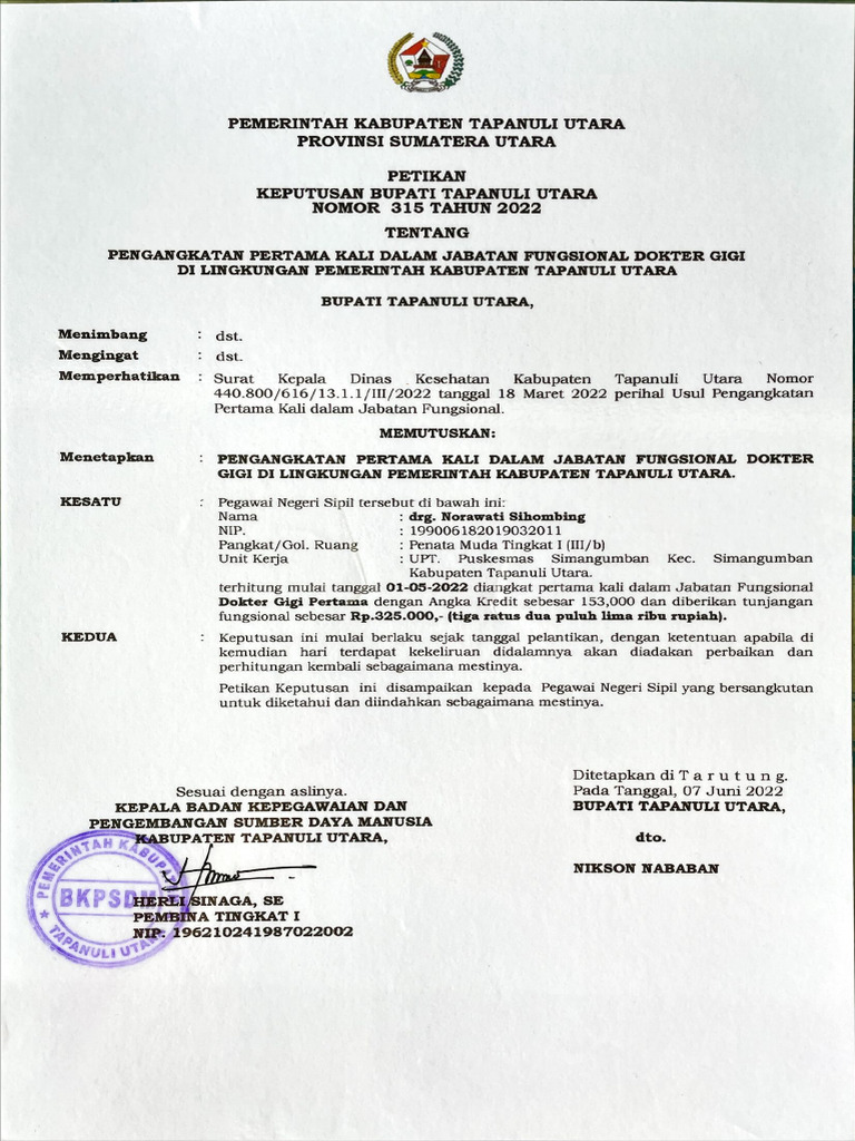 SK Fungsional Drg. Nora | PDF