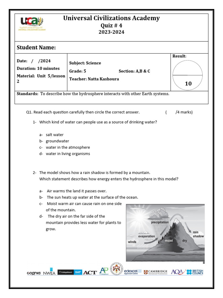 Grade 5 quiz 4 | PDF