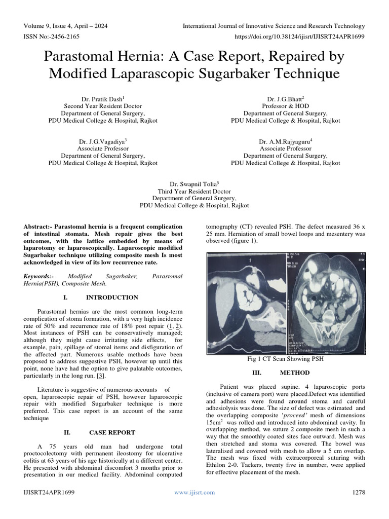 Parastomal Hernia: A Case Report, Repaired by Modified Laparascopic ...