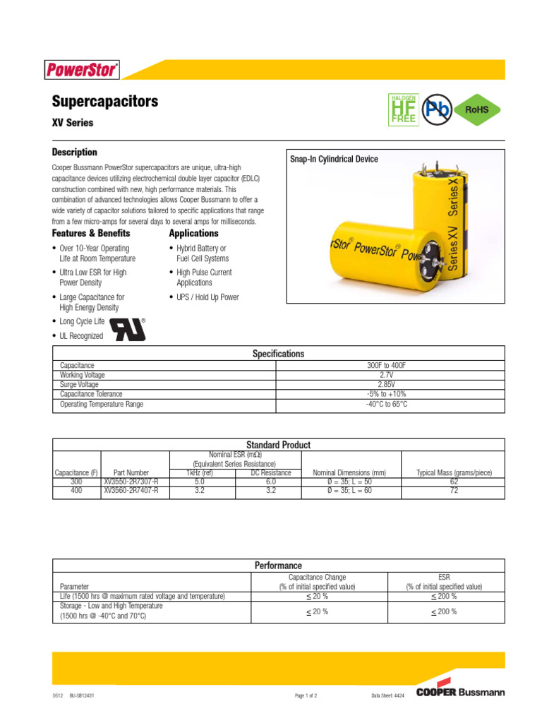 Supercapacitors: XV Series | Download Free PDF | Electricity | Quantity