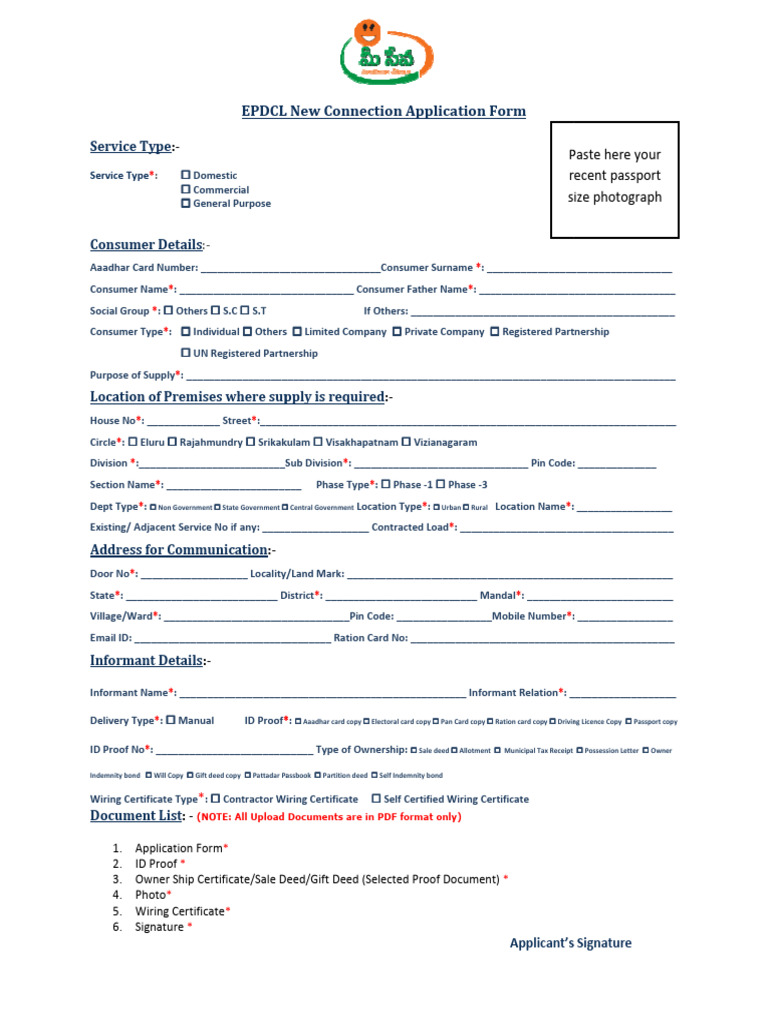 EPDCL New Connection Application Form | PDF
