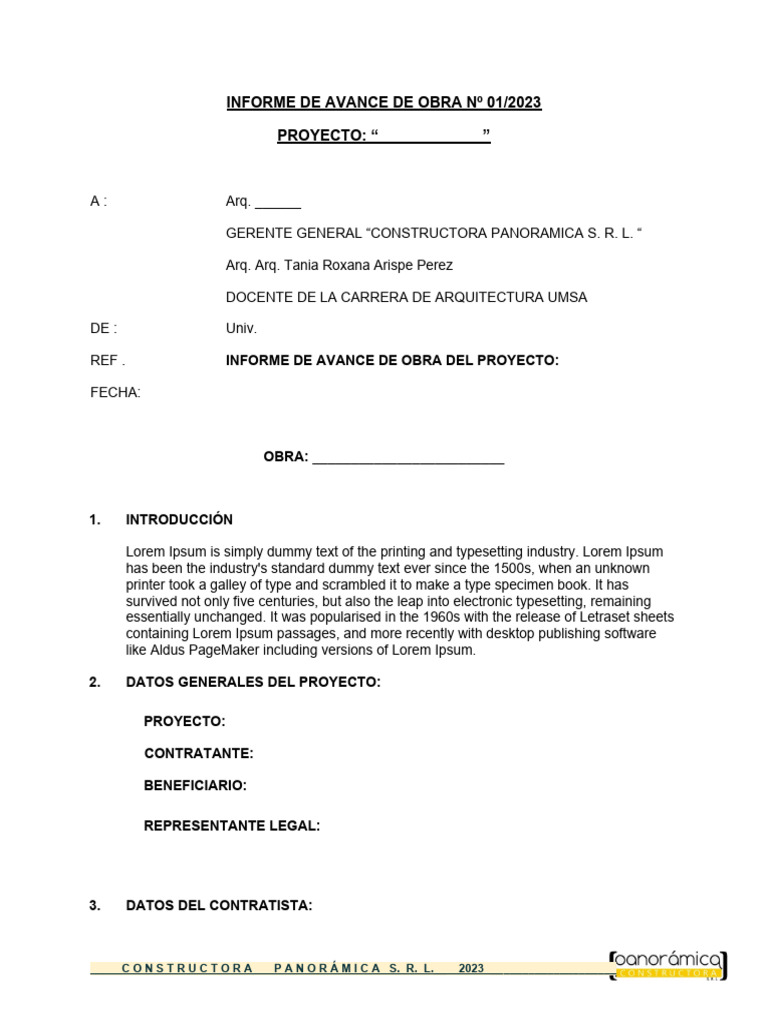 Informe de Avance de Obra 2023 | PDF | Printing | Publishing