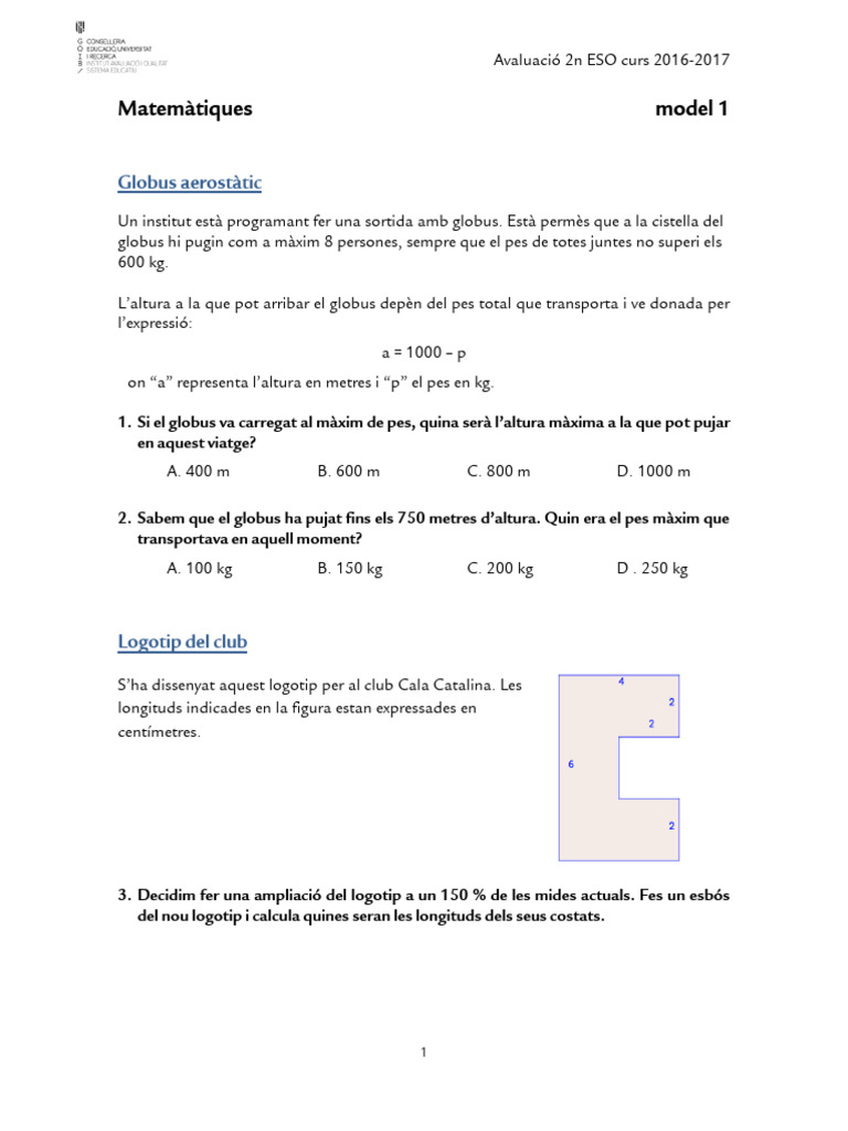 Mates - Model 1 - Simplificat - 2nESO - 2017 | PDF