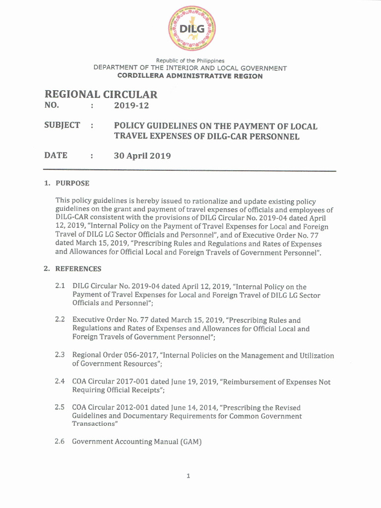 Dilg Car Circular No. 2019 12 Payment of Local Travel | PDF