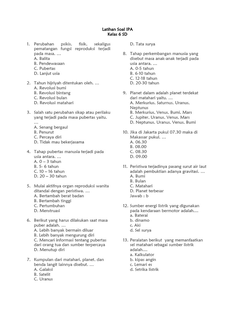 Latihan Soal IPA Kelas 6 SD - Semester2 - Siswa | PDF