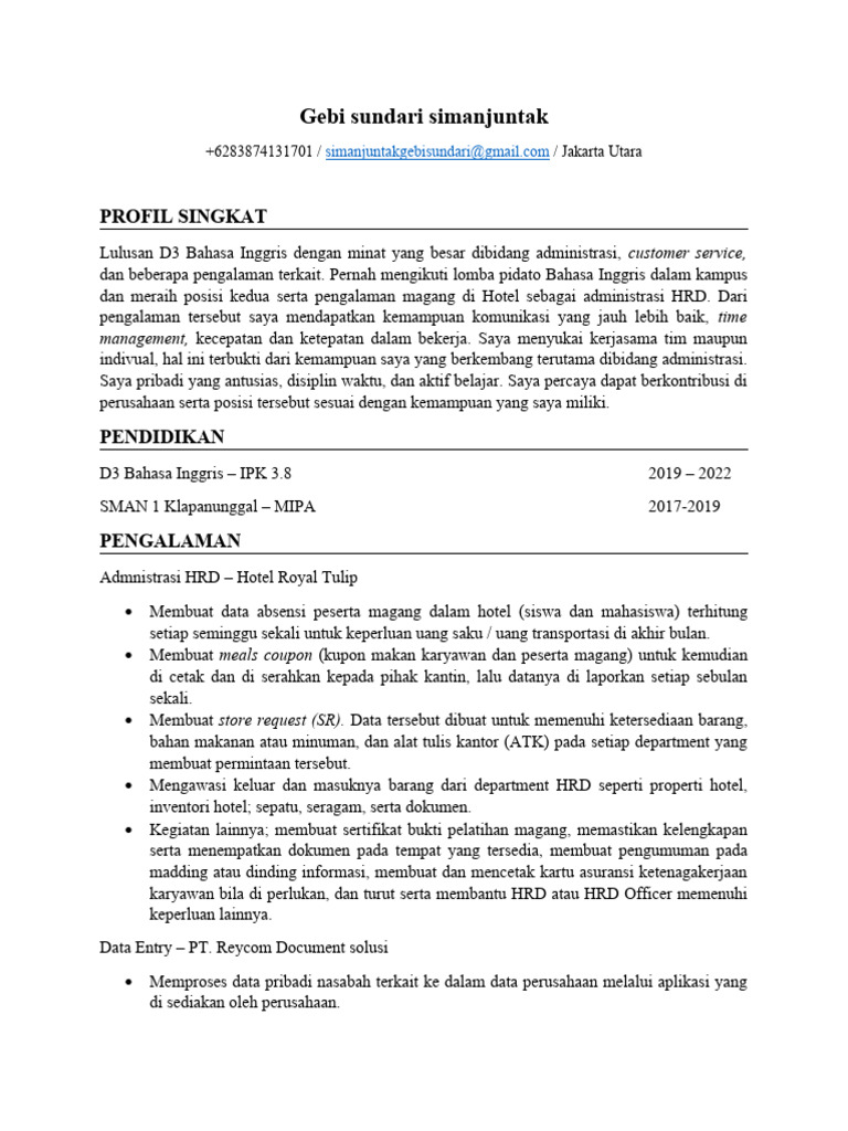Contoh Resume | PDF