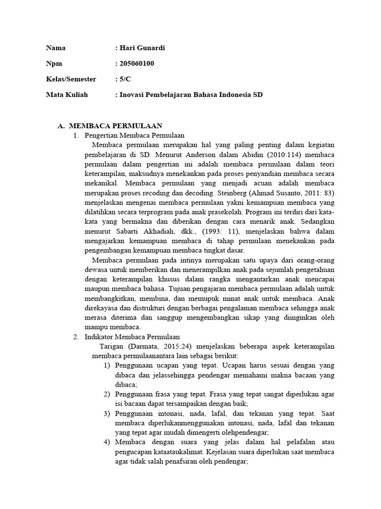 Indikator Membaca Permulaan dan Pemahaman | PDF | Karier & Perkembangan | Sains & Matematika