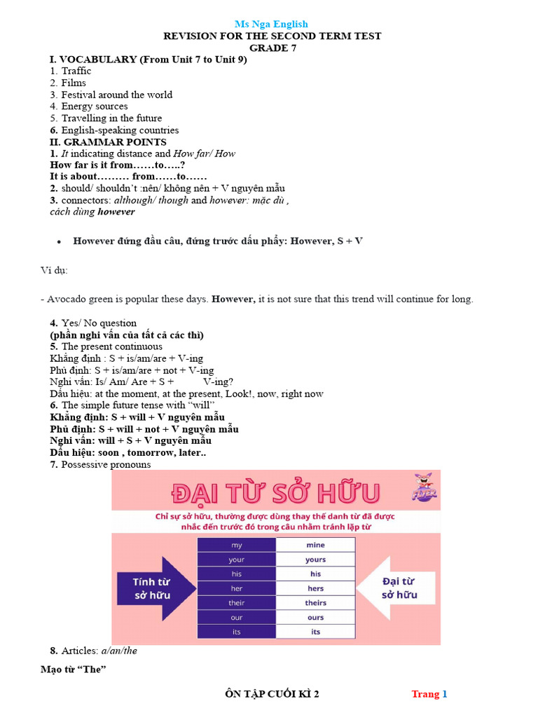 ĐỀ CƯƠNG ANH 7 CUỐI HK2 | PDF