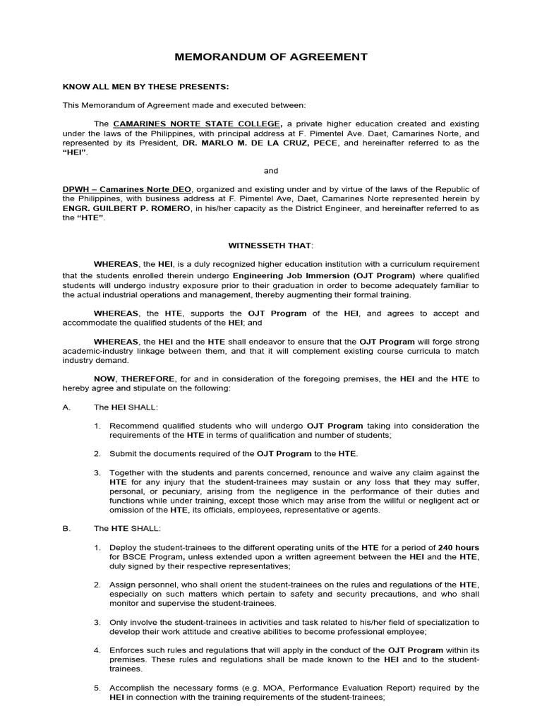 CNSC-OJT-MOA-DPWH-SUB | PDF | Negligence | Justice