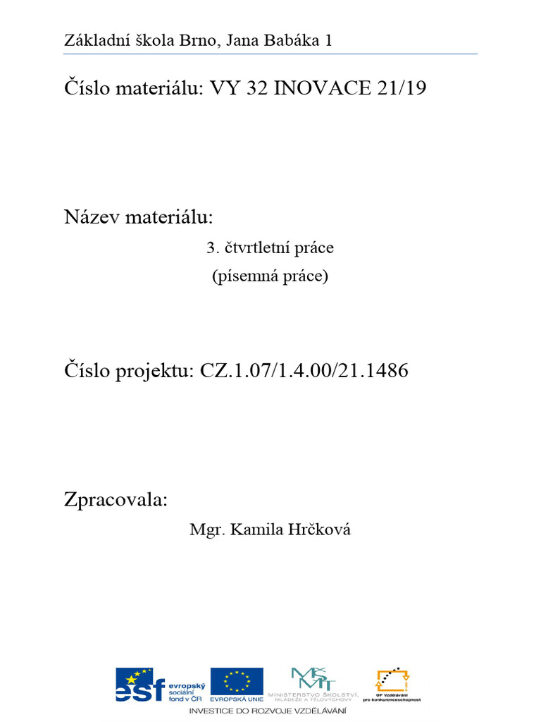 Ctvrtletni Prace Pisemna Prace - 7. Roc. | PDF