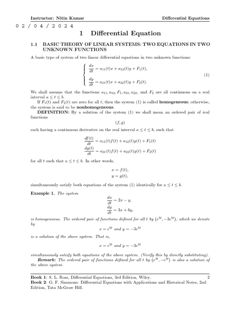 Linear Differential Equations Theory | PDF | Eigenvalues And Eigenvectors | Equations