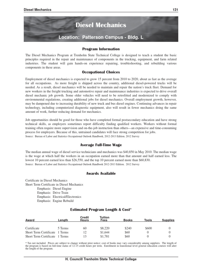 Diesel Mechanics Program Overview | PDF | Auto Mechanic | Engines