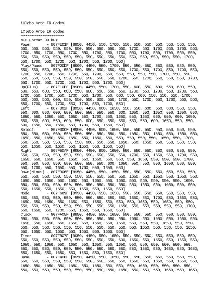 Iclebo Arte IR-Codes | PDF
