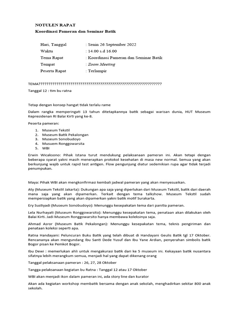 Notulen Rapat 26 September 2022 Rapat Koordinasi Pameran Dan Seminar ...