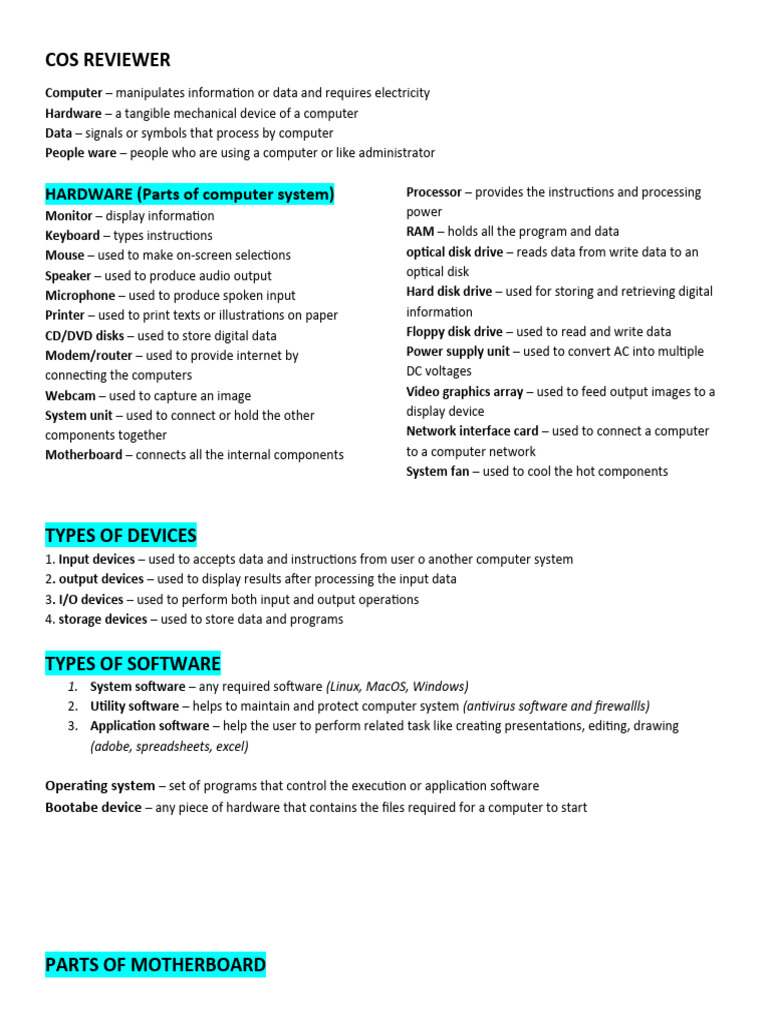 Cos Reviewer Pdf Computer Hardware Input Output