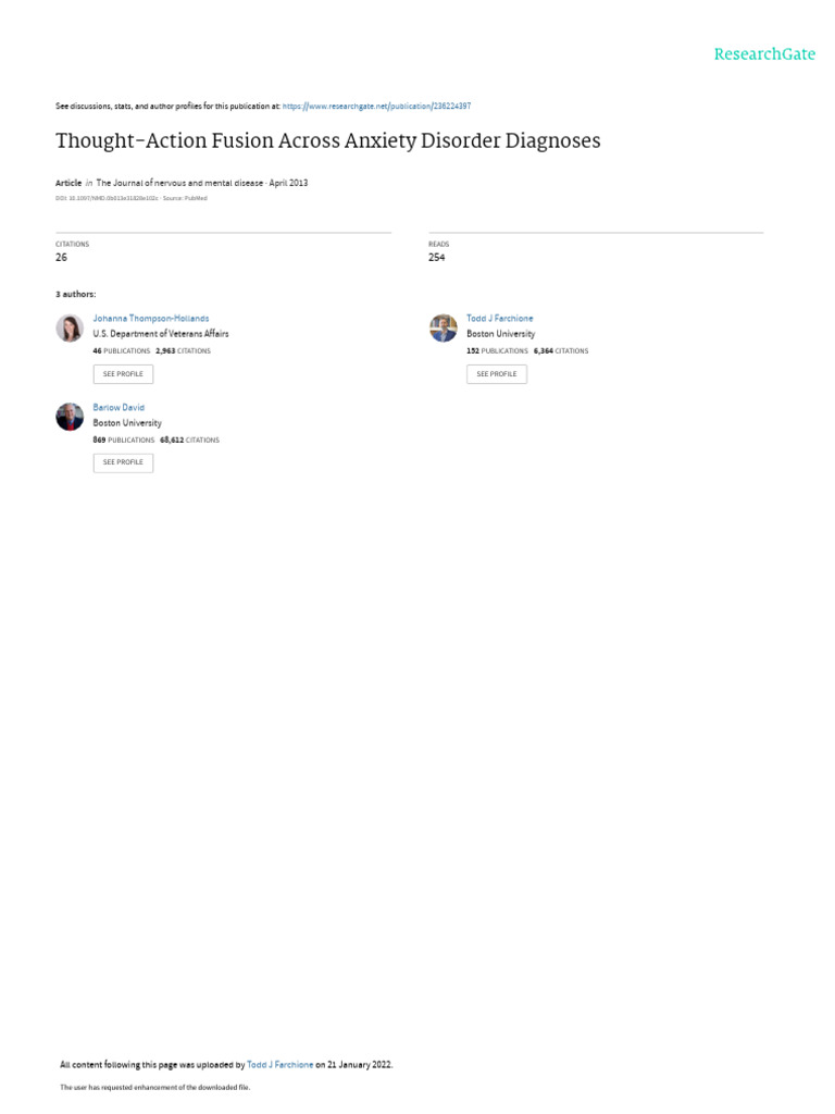 Thought-Action Fusion Across Anxiety Disorder Diag | PDF | Obsessive ...