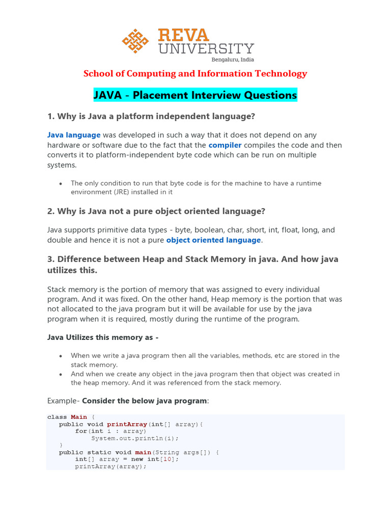 JAVA Placement Interview Questions | Download Free PDF | Method ... JAVA Placement Interview Questions | Download Free PDF | Method ...