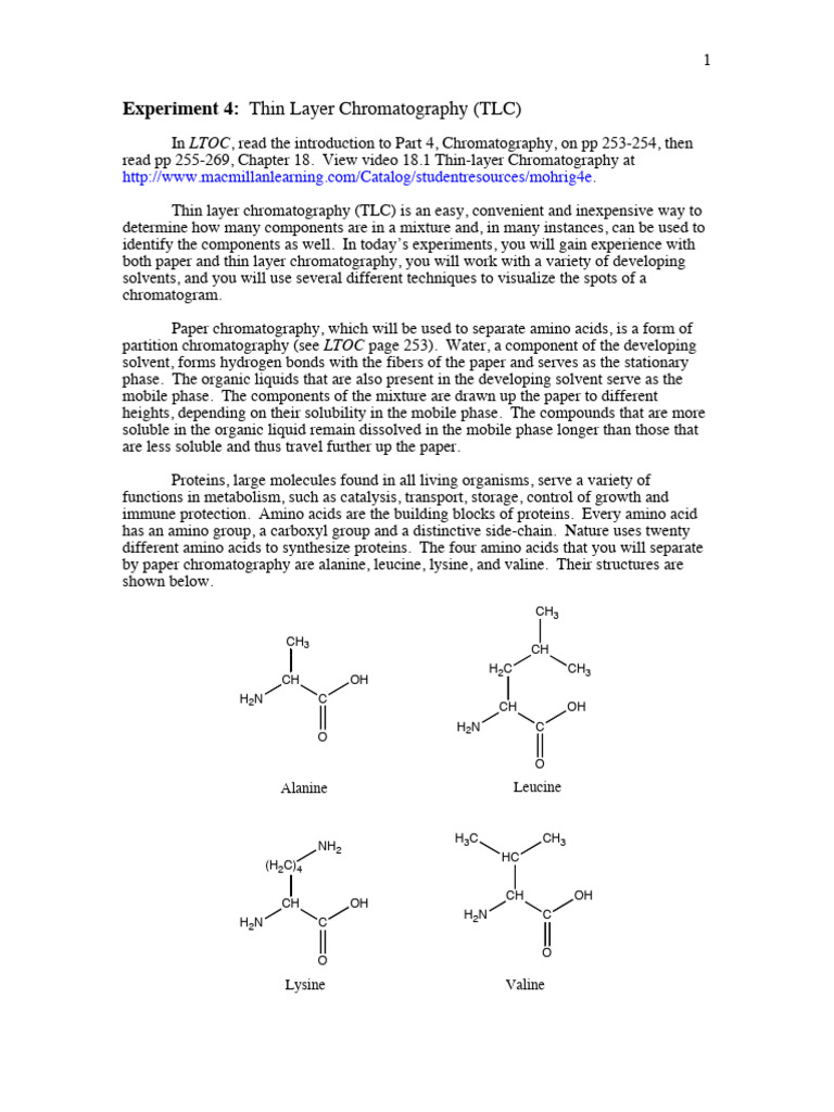 Experiment 4: Thin Layer Chromatography (TLC) : Alanine Leucine | PDF ...