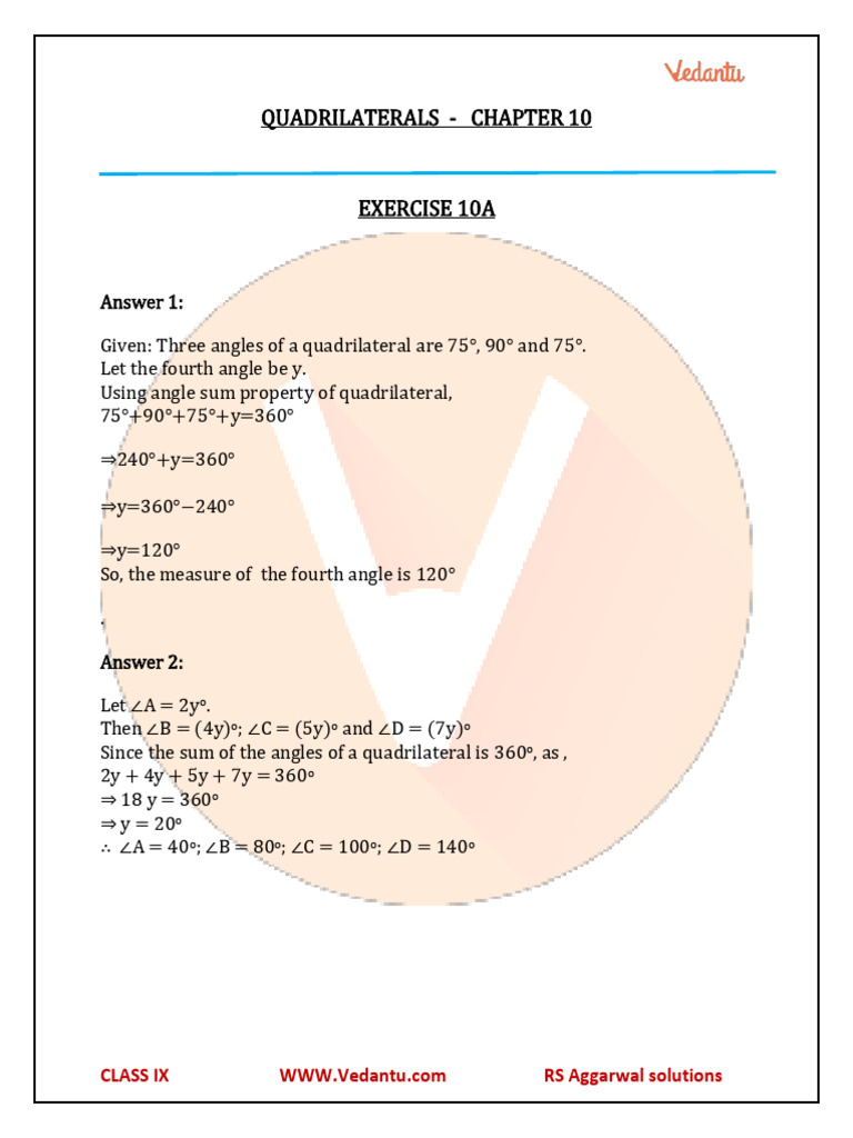 RS Aggarwal Class 9 Solutions Chapter-10 Quadrilaterals (1) | PDF ...