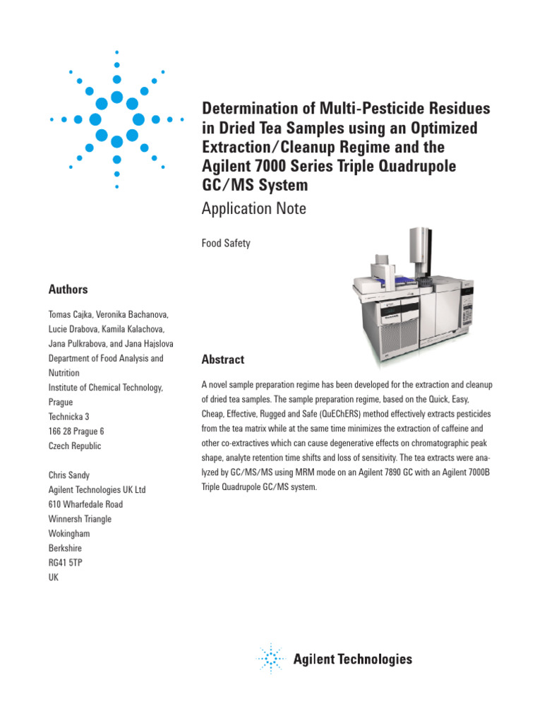 5990 9865en Determination Multi Pesticide Residues Dried Tea Samples Using Optimized Extraction ...