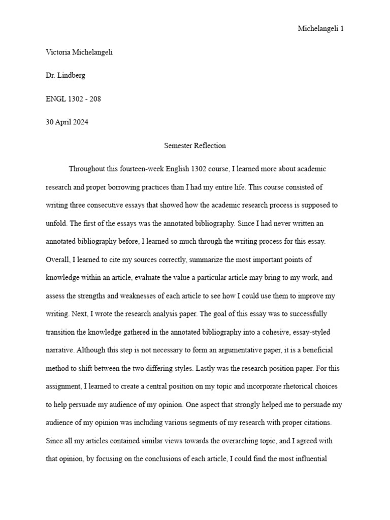 Semester Reflection Final Draft | PDF | Essays | Plagiarism