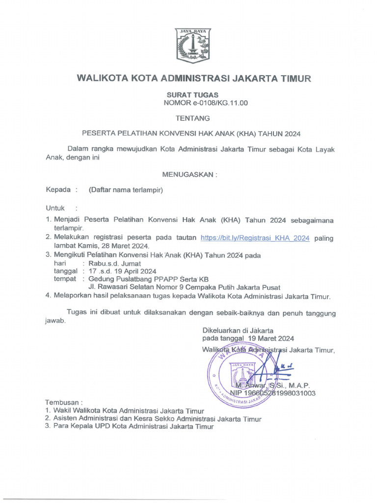 Surat Tugas WJT - Peserta Pelatihan KHA 2024 | PDF