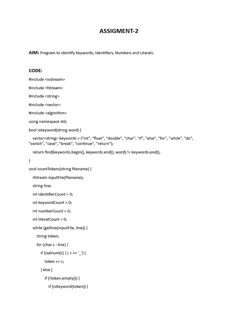 Compiler Lab Assignment 2 Pdf Reserved Word Computer Programming