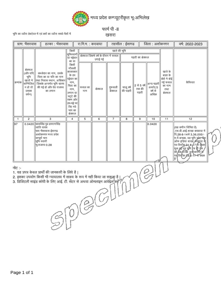 Khasra Bhenserwas Papaji All PDF