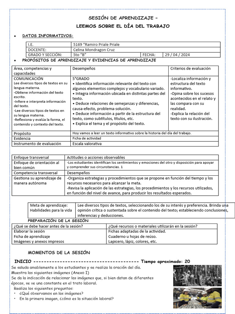Ses-Fecha Cívica-Leemos Sobre El Día Del Trabajo Fecha Cívica-Jezabel ...