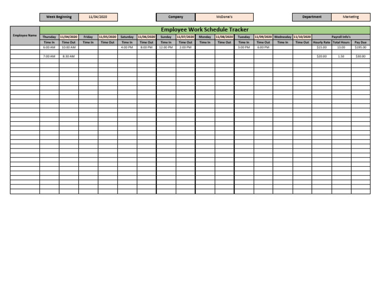 Template 15 Employee Work Schedule Tracker | PDF
