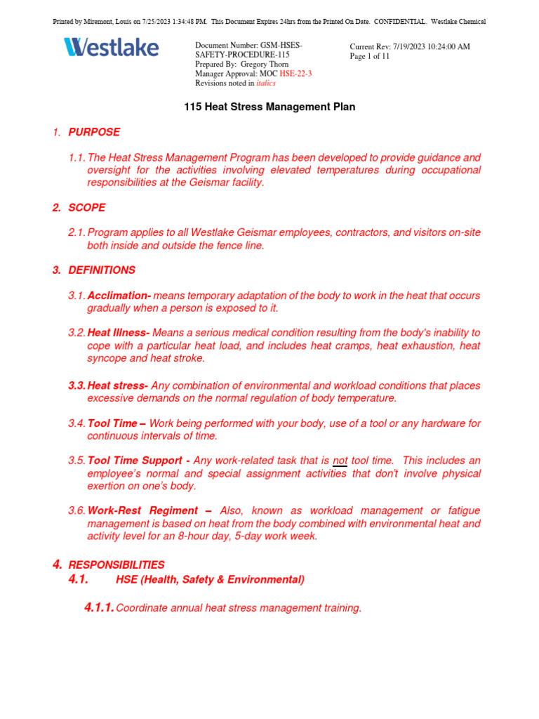 115 Heat Stress Management Plan | Download Free PDF | Hyperthermia ...