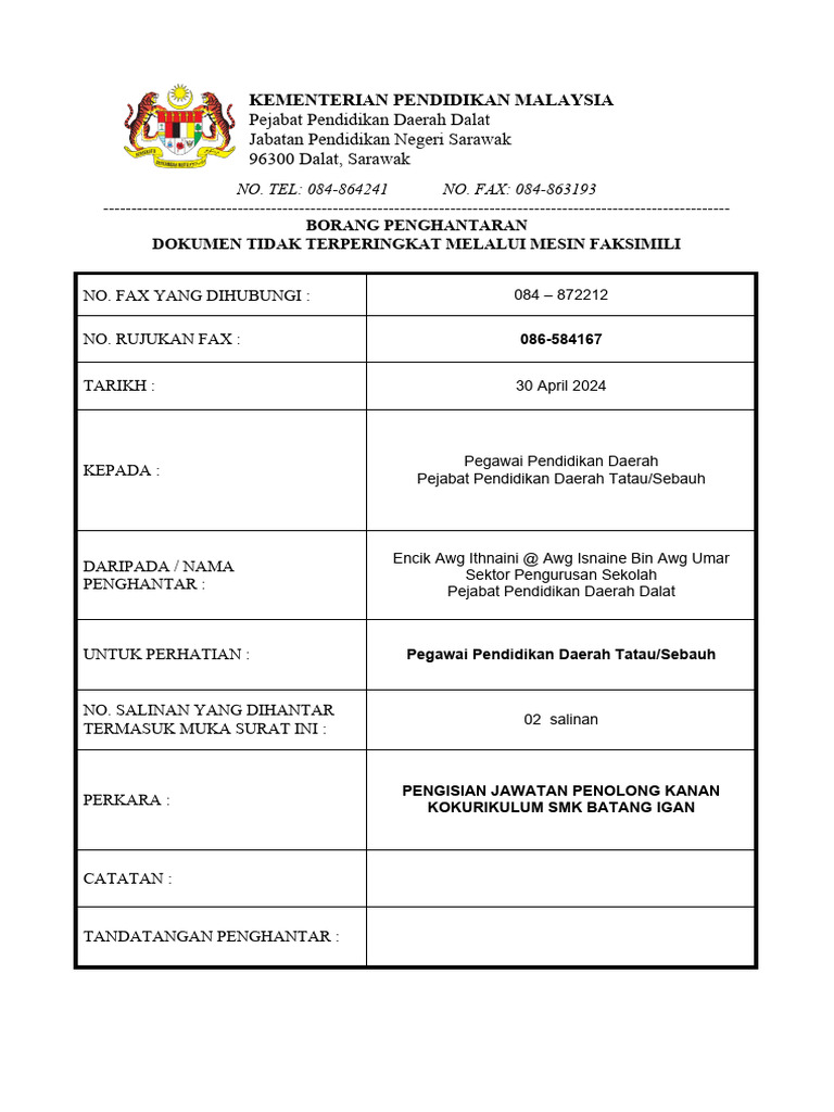 Borang Faks PPD Tatau Sebauh | PDF